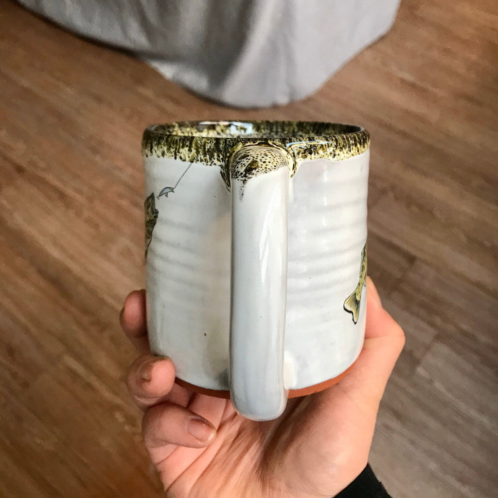 Walleye Mug with Black and Green Lip Drip – Pittsburgh Pottery